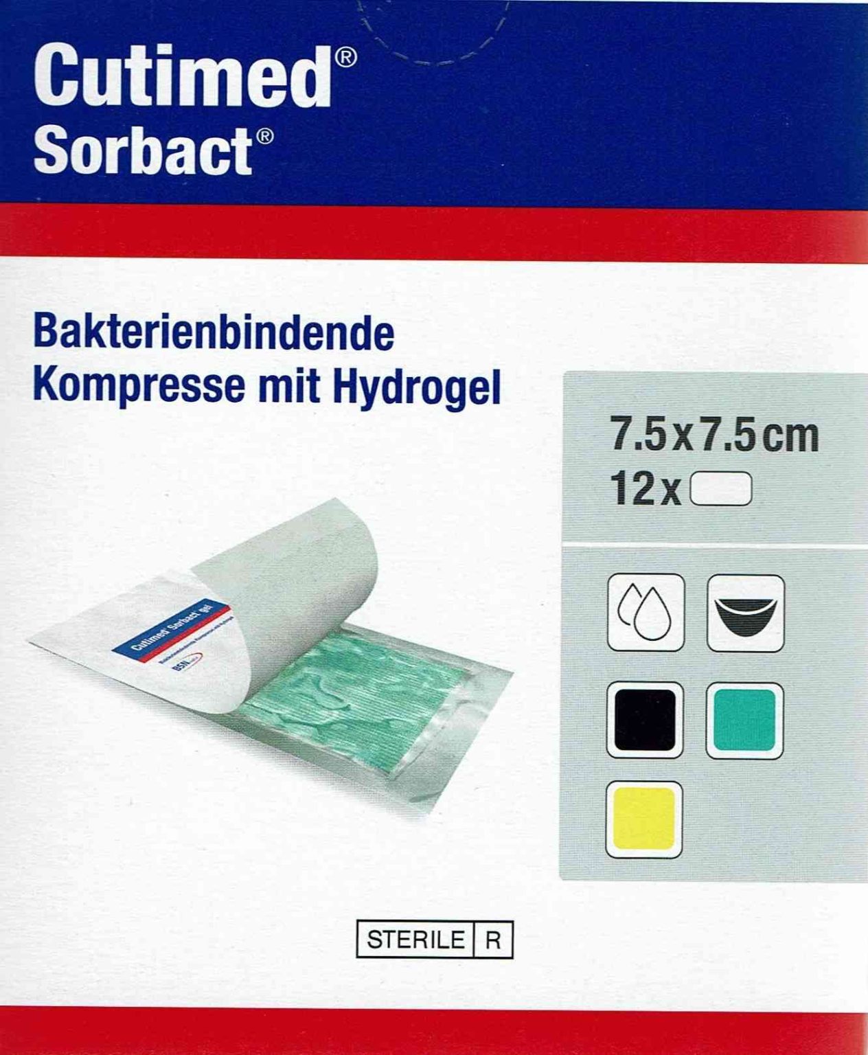 Cutimed Sorbact Hydrogel antimikrobielle Kompresse steril 7,5x7,5cm 12 ...
